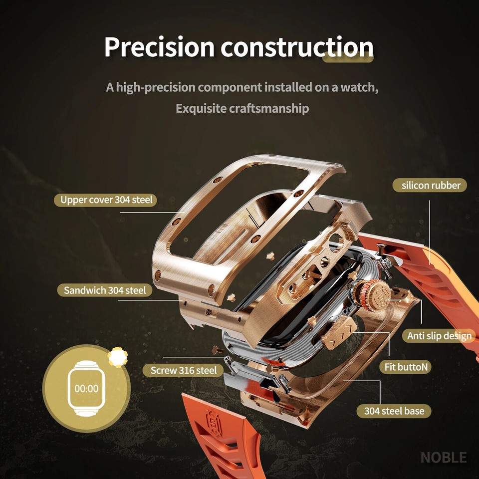 Stainless Steel AP Mod Kit Bezel Case fr Apple Watch 9 8 6 44/45mm ...