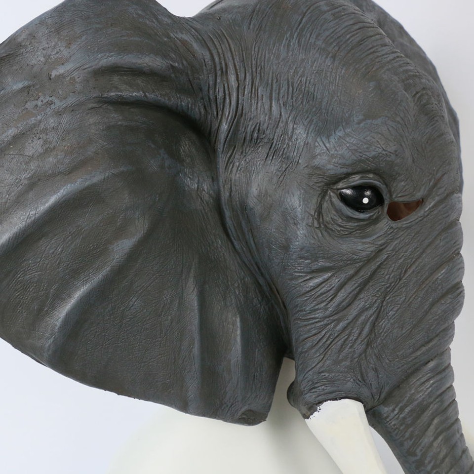 Asian Elephant Mask Full Head Unisex Gray Latex Cosplay Animal ...