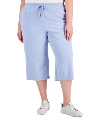 Karen Scott Drawstring-Waist Knit Capri Pants 1X Light Blue | eBay