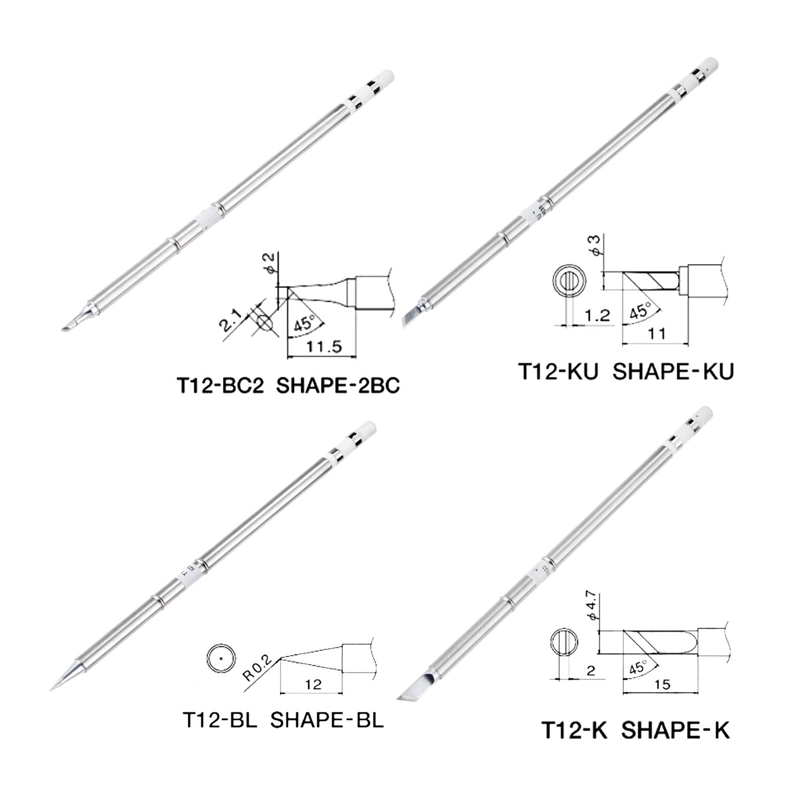 4Pcs T12-BC2 T12-K T12-BL T12-KU T12 Series Solder Iron Tip Welding ...