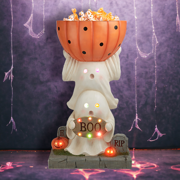 29" LED Stacked Ghost With Candy Bowl Halloween Decor *SHIPS WITHIN 10 ...
