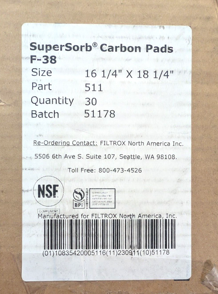 Filtrox | SuperSorb Carbon Pad Fryer Filter F-38, 16.25" x 18.25" (30-pack) | eBay