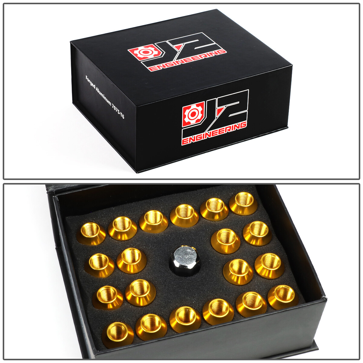 J2 ENGINEERING GOLD 20PCS M12X1.5 44MM 7075-T6 ALUMINUM LUG NUT SET W ...