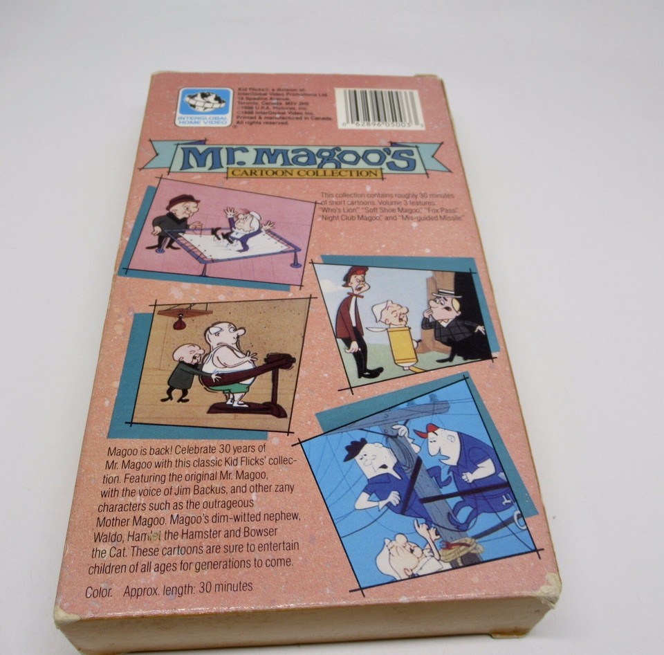 Mr. Magoo's Cartoon Collection #3 VHS "Night Club Magoo" 30 Mins.1988 ...