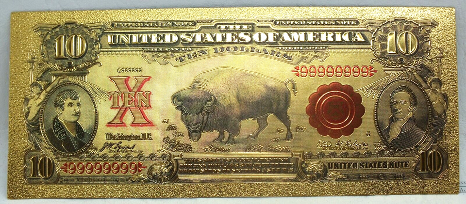 24K Gold-Plated Foil Note Currency Bill Paper Money Novelty Famous Cash ...