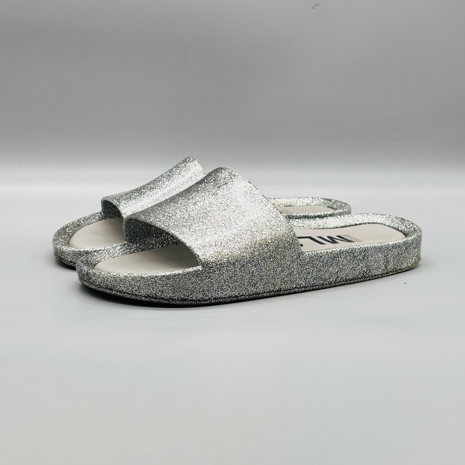 Melissa Sandals Womens 6 Silver Glitter Plastic Slide Slip On Comfort ...