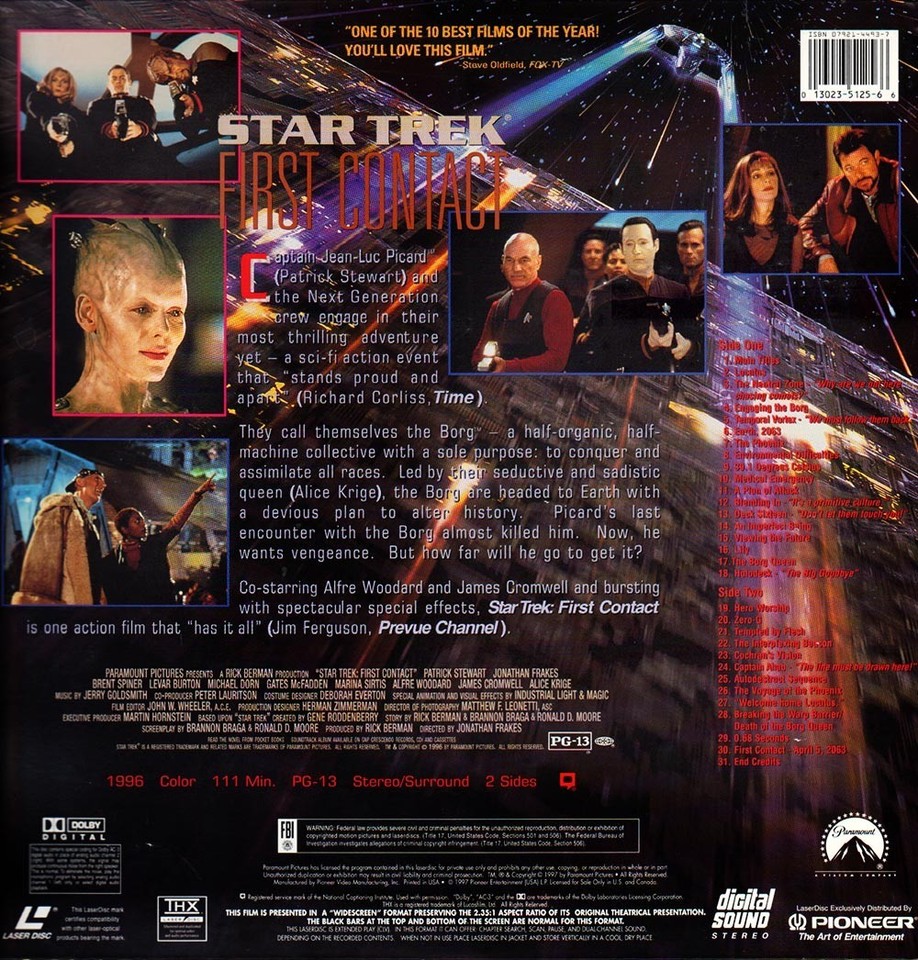 STAR TREK FIRST CONTACT LASERDISC WIDESCREEN NEW SEALED FREE USA ...