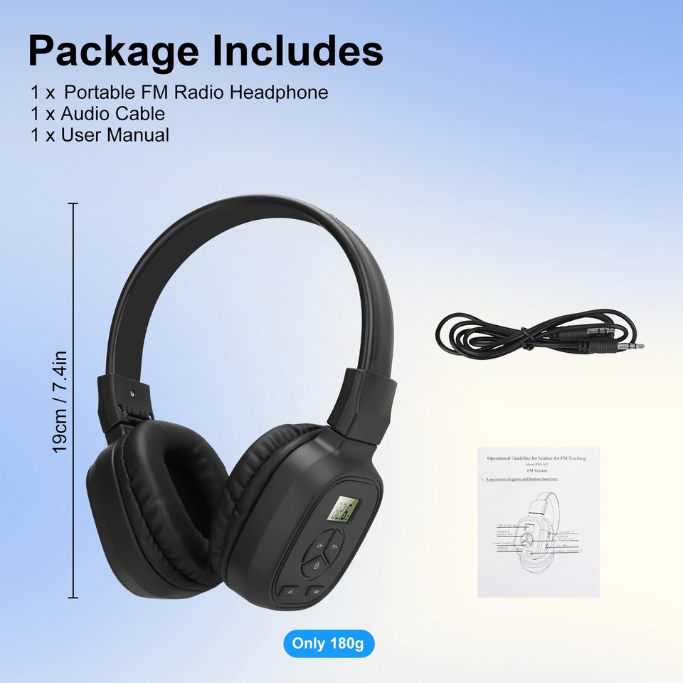 Portable FM Radio Wireless Headphones Headset Stereo Foldable Receivers ...