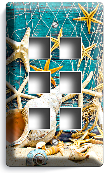 RUSTIC NAUTICAL SEA SHELLS FISH NET LIGHT SWITCH WALLPLATE OUTLET ...