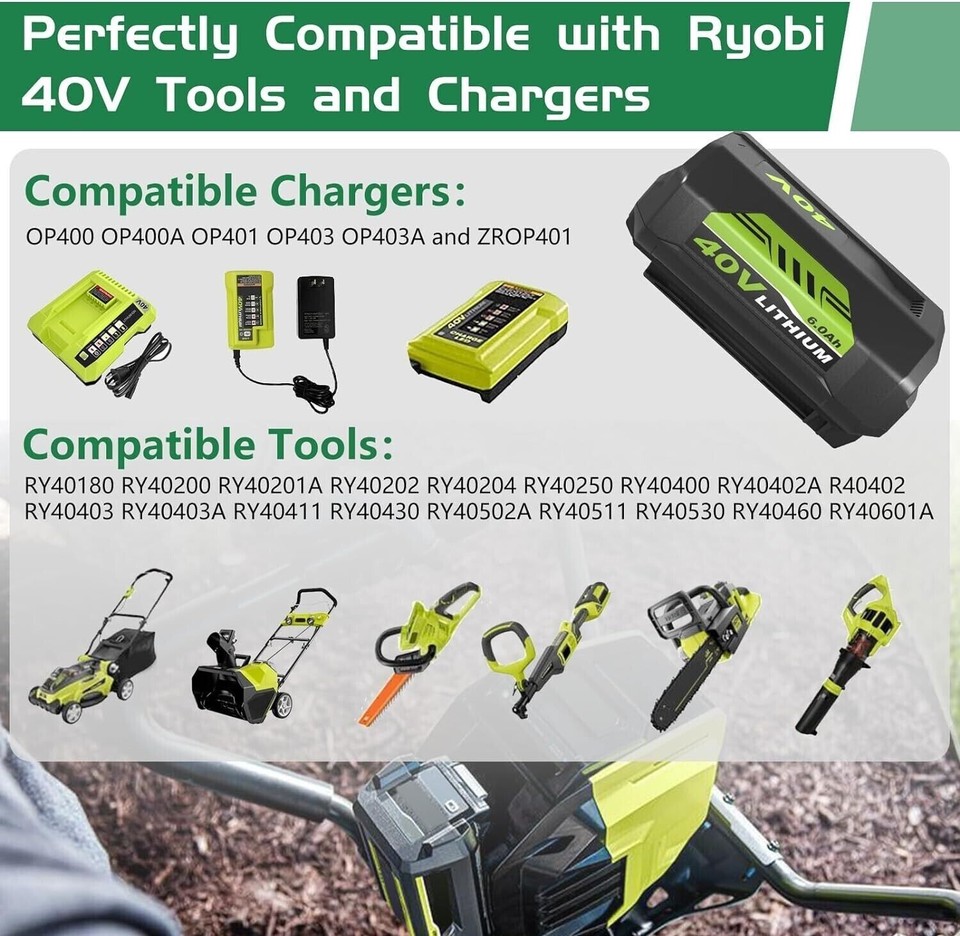 4 PACK For Ryobi 40 Volt 6.0Ah Battery High Capacity Lithium ion OP4050 ...