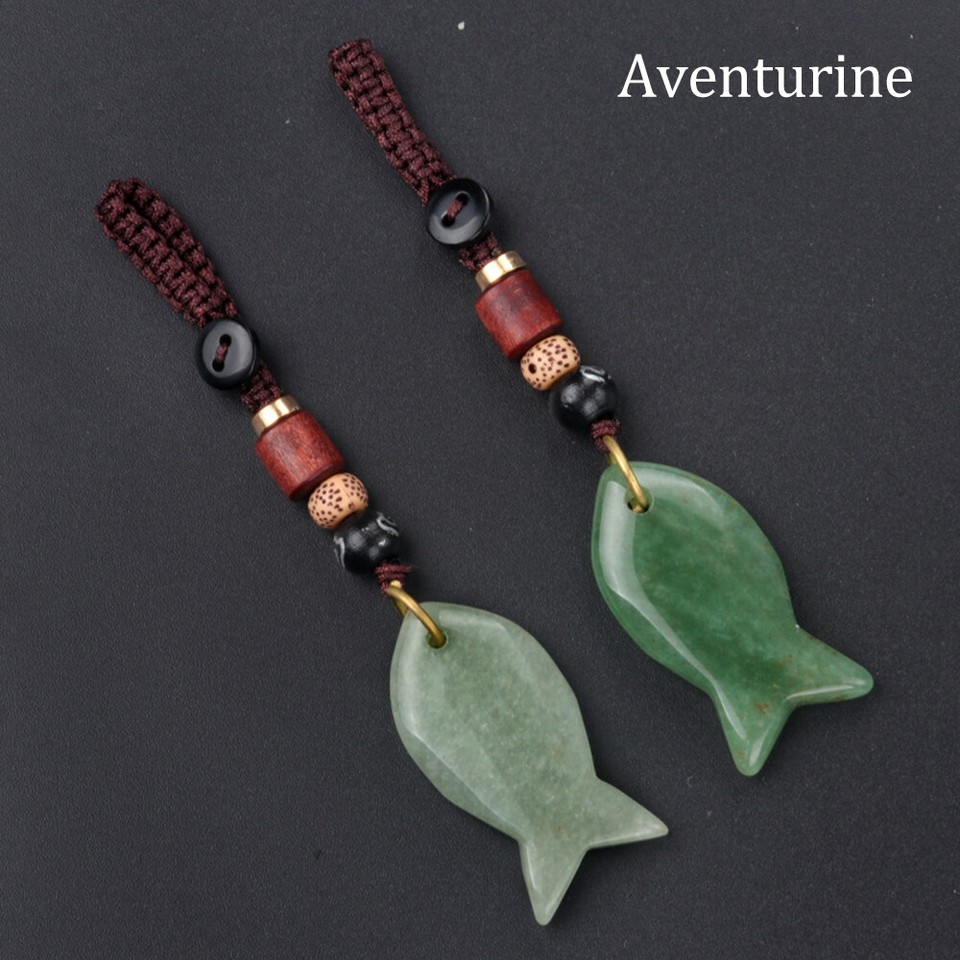Hand Carved Polished Stone Rock Fish Keychain Key Ring Crystal Quartz ...