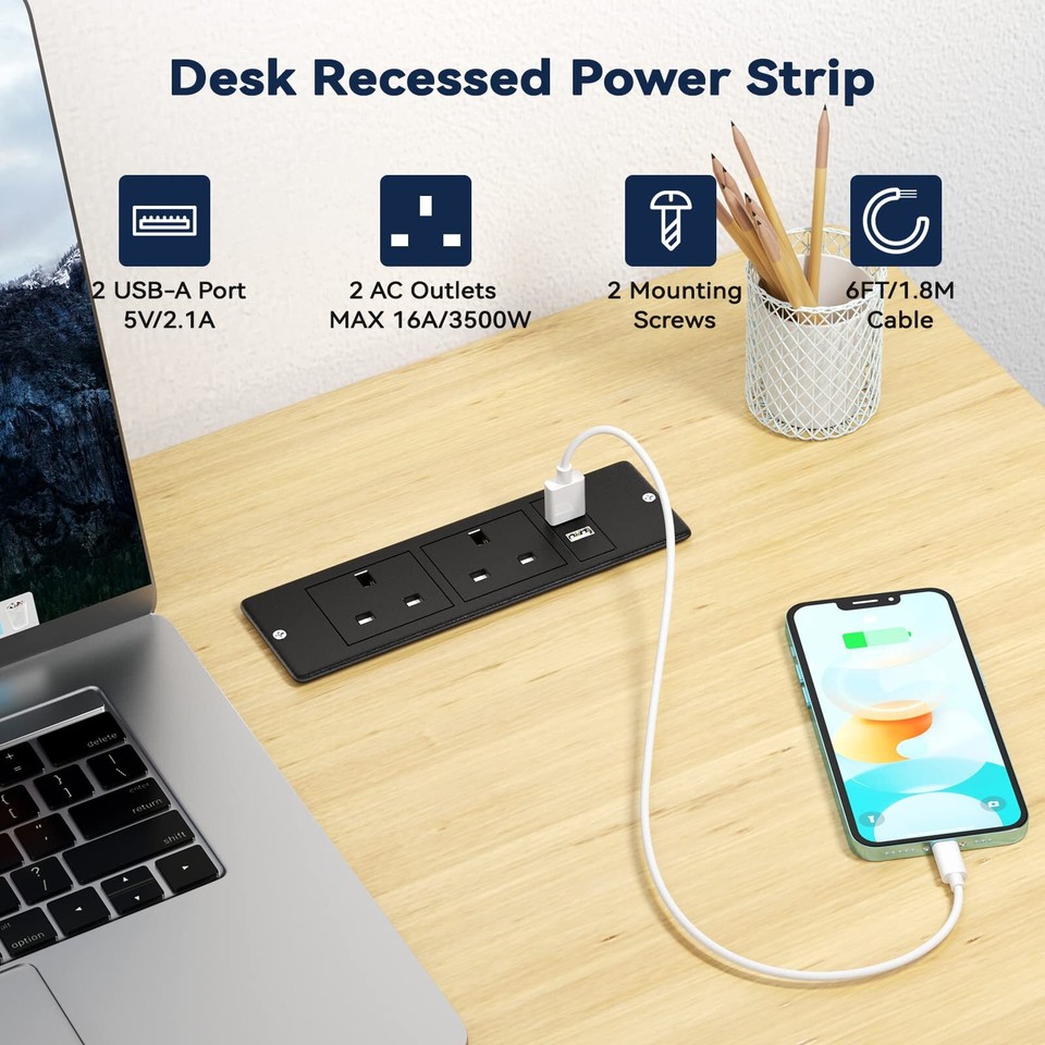 Recessed Power Outlet with 2 USB Recessed Power Strip with USB Desktop ...