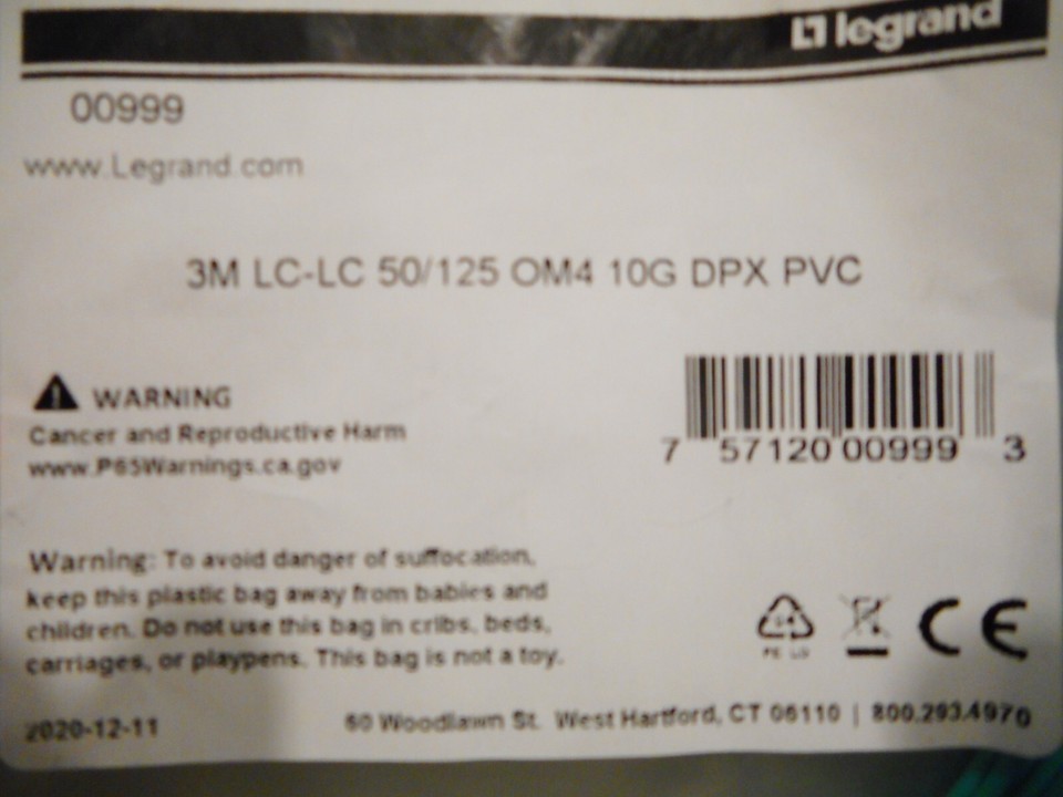 LOT OF 14 FIBER OPTIC JUMPERS 3M LC-LC OM4 10G DPX PVC LEGRAND | eBay