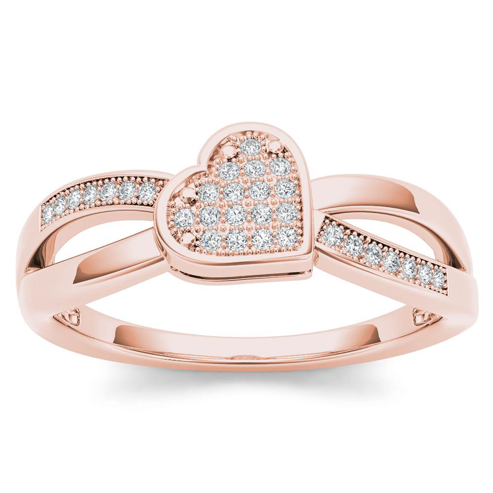 10k Rose Gold 0.1Ct Diamond Heart Engagement Ring Sz 7.5 Clarity I2 ...