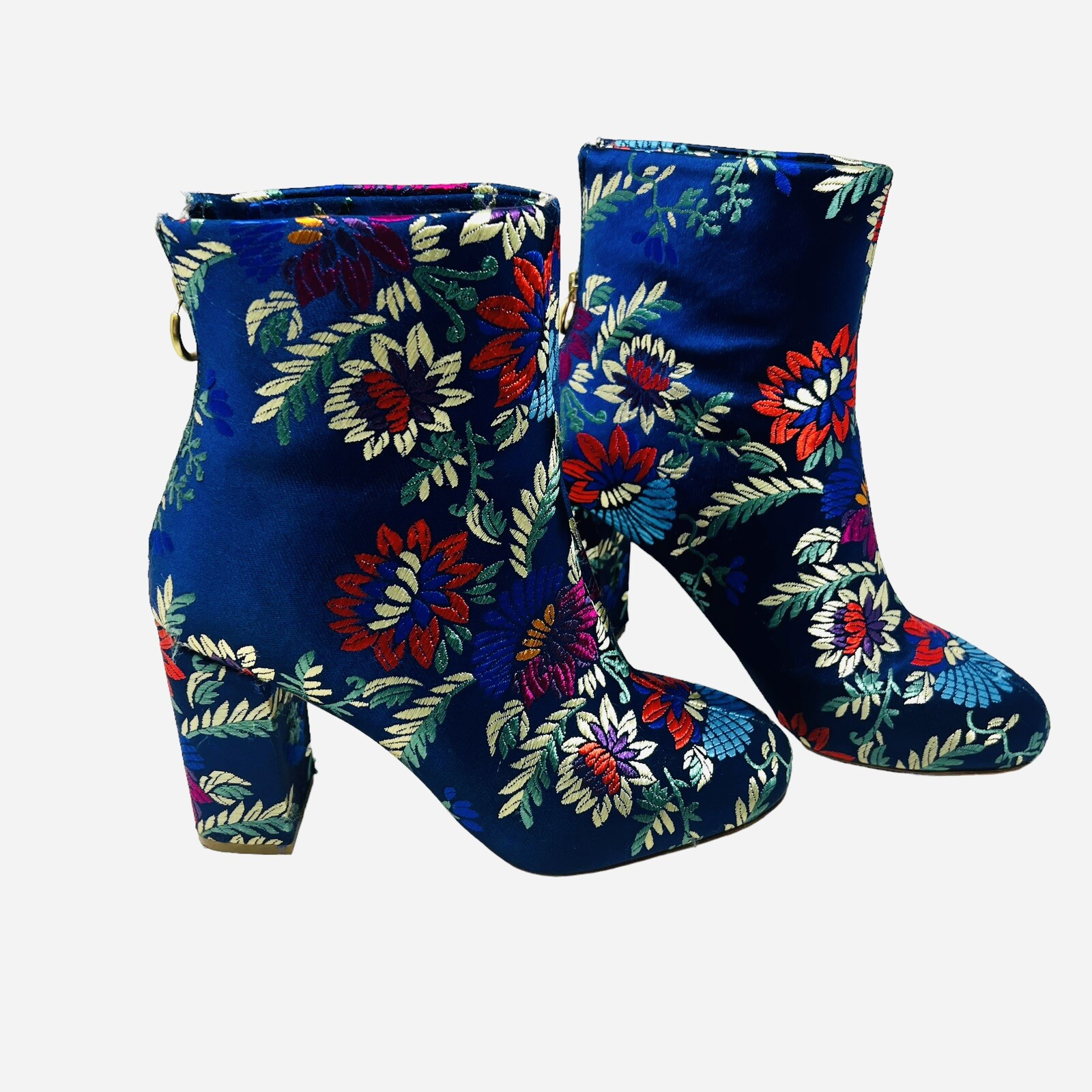 Joie Saleema Brocade Floral Satin Ankle Boots Navy si… - Gem