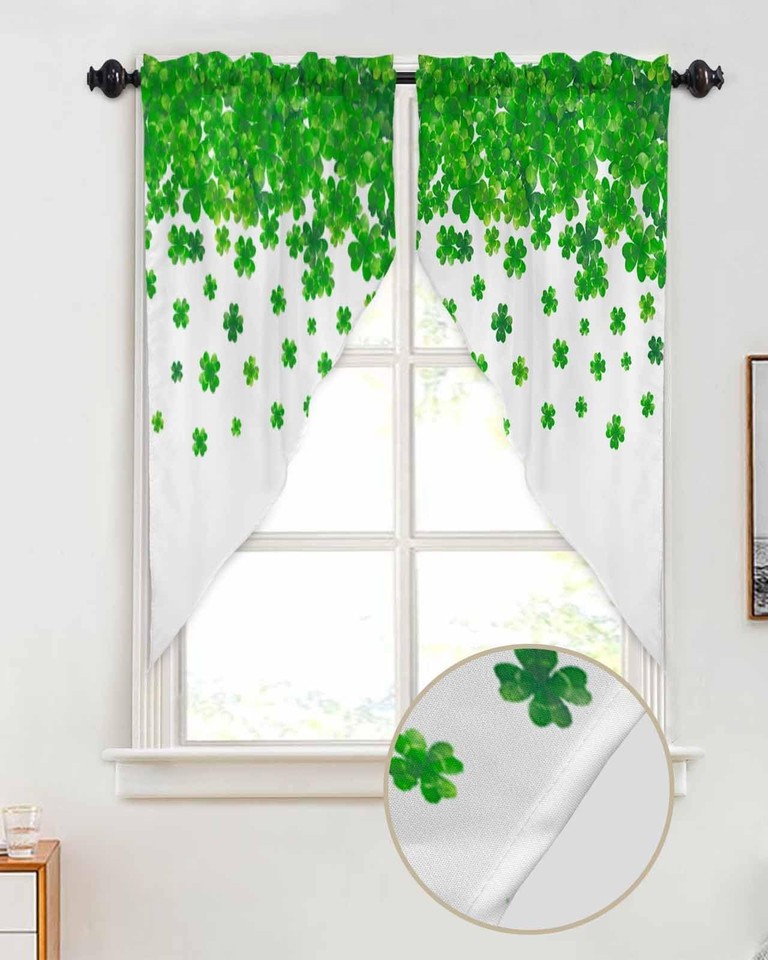 St. Patrick's Day Kitchen Curtains Lucky Shamrock Clover Window Valance ...
