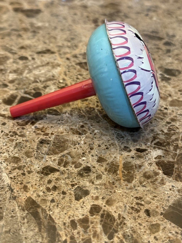 Vintage Metal Clown Baby Rattle Noise Maker Tin Toy Red Handle Circus ...
