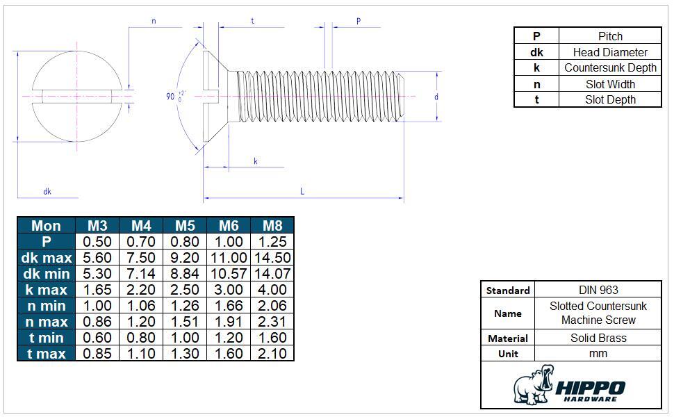 Solid Brass Slotted Countersunk Machine Screws Slot Csk Head Bolt M3 M4 ...