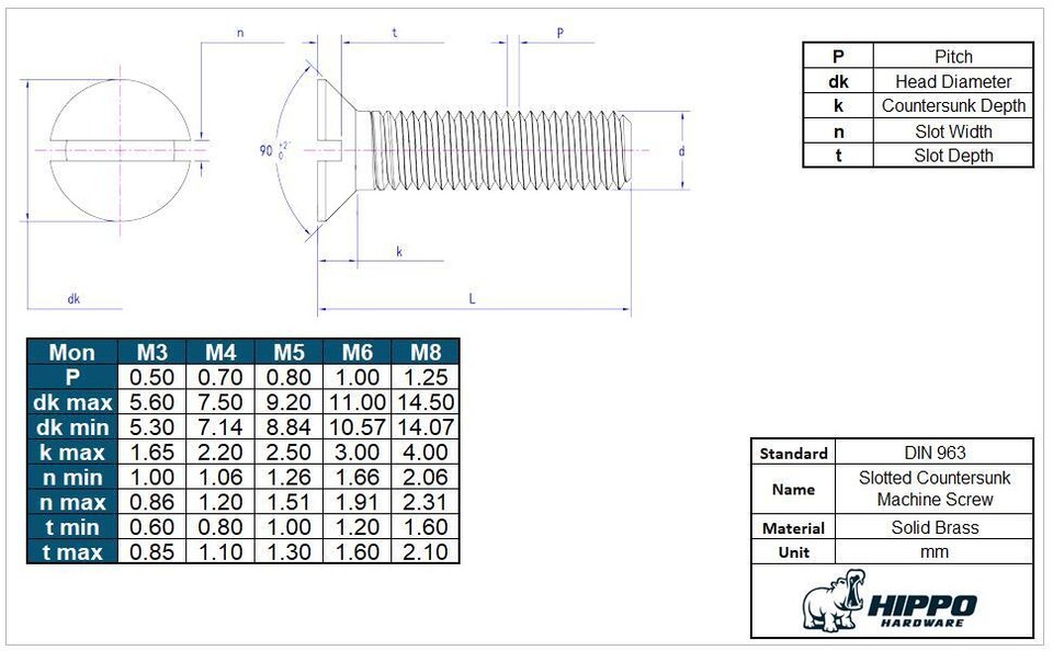 Solid Brass Slotted Countersunk Machine Screws Slot Csk Head Bolt M3 M4 ...