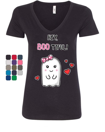 Hey BOOtiful Women's V-Neck T-Shirt Girly Halloween Cute Ghost Adorable Spooky | eBay