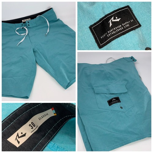 Rusty Surfboards Board Shorts Trunks Sz 34 (30 tag) Blue Poly Spandex ...