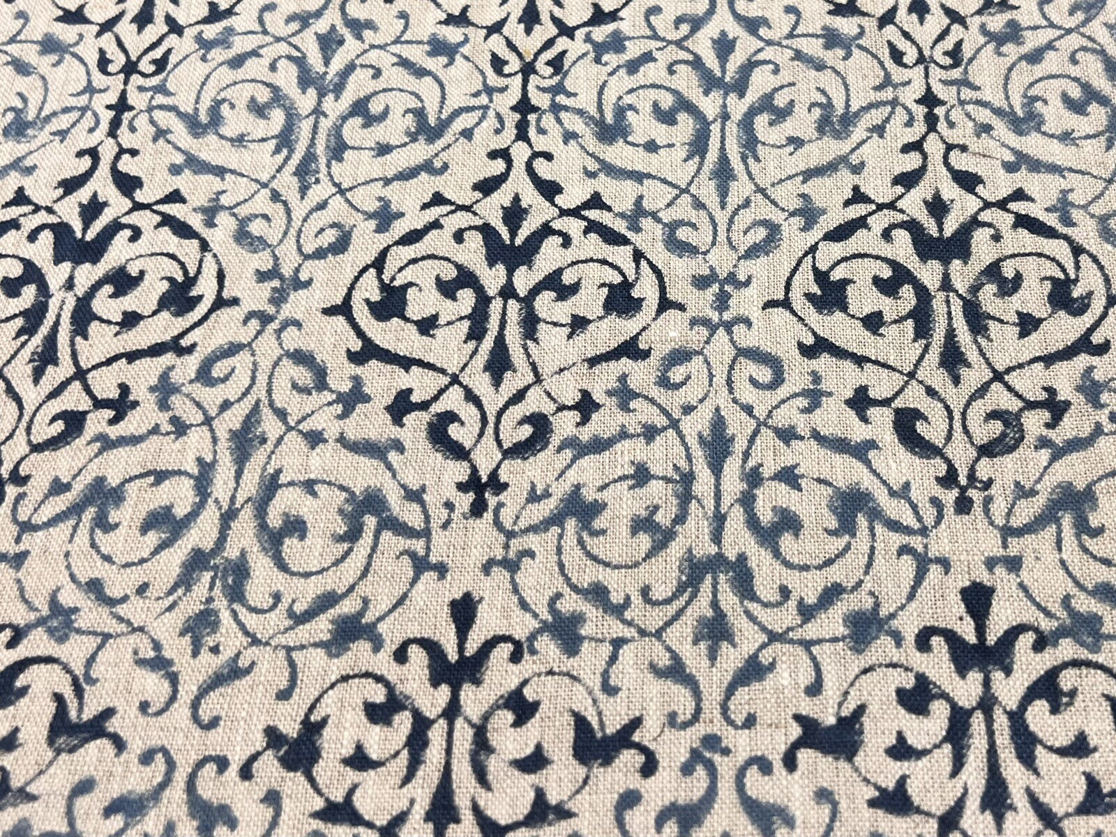 GP & J Baker All Over Linen Print Fabric- Arabesque / Blue 2.40 yds ...