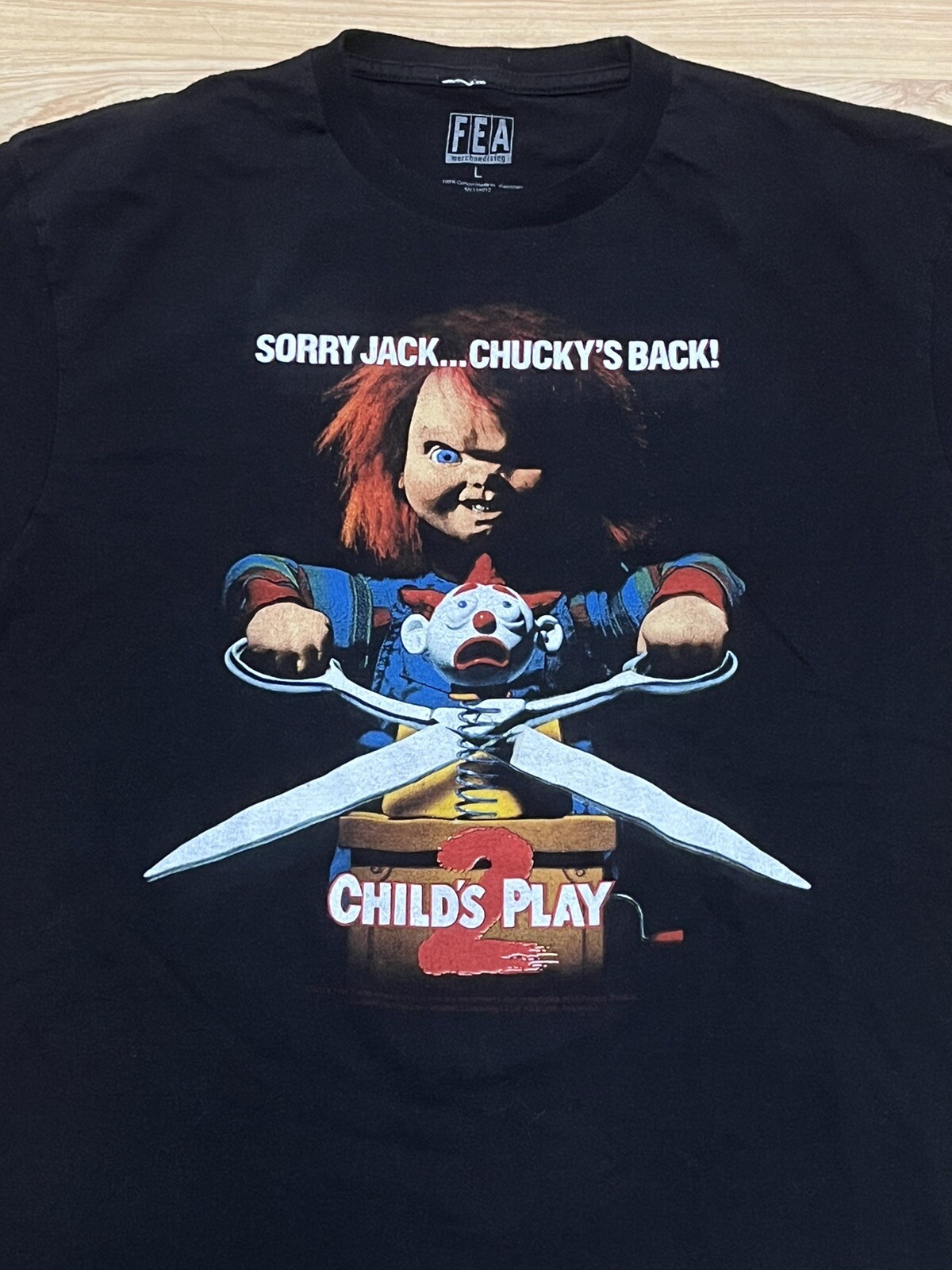 FEA MERCH CHILDS PLAY CHUCKY SORRY JACK, CHUCKYS BACK TSHIRT SZ L ...