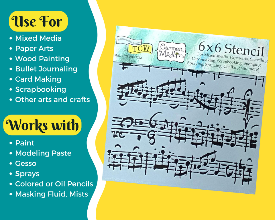 Music Stencil For Mixed Media Art Musical Notes Sheet Crafters Workshop ...