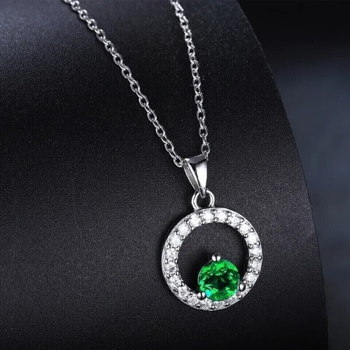 2 Ct Round Cut Simulated Green Emerald circle Pendant 14k White Gold ...
