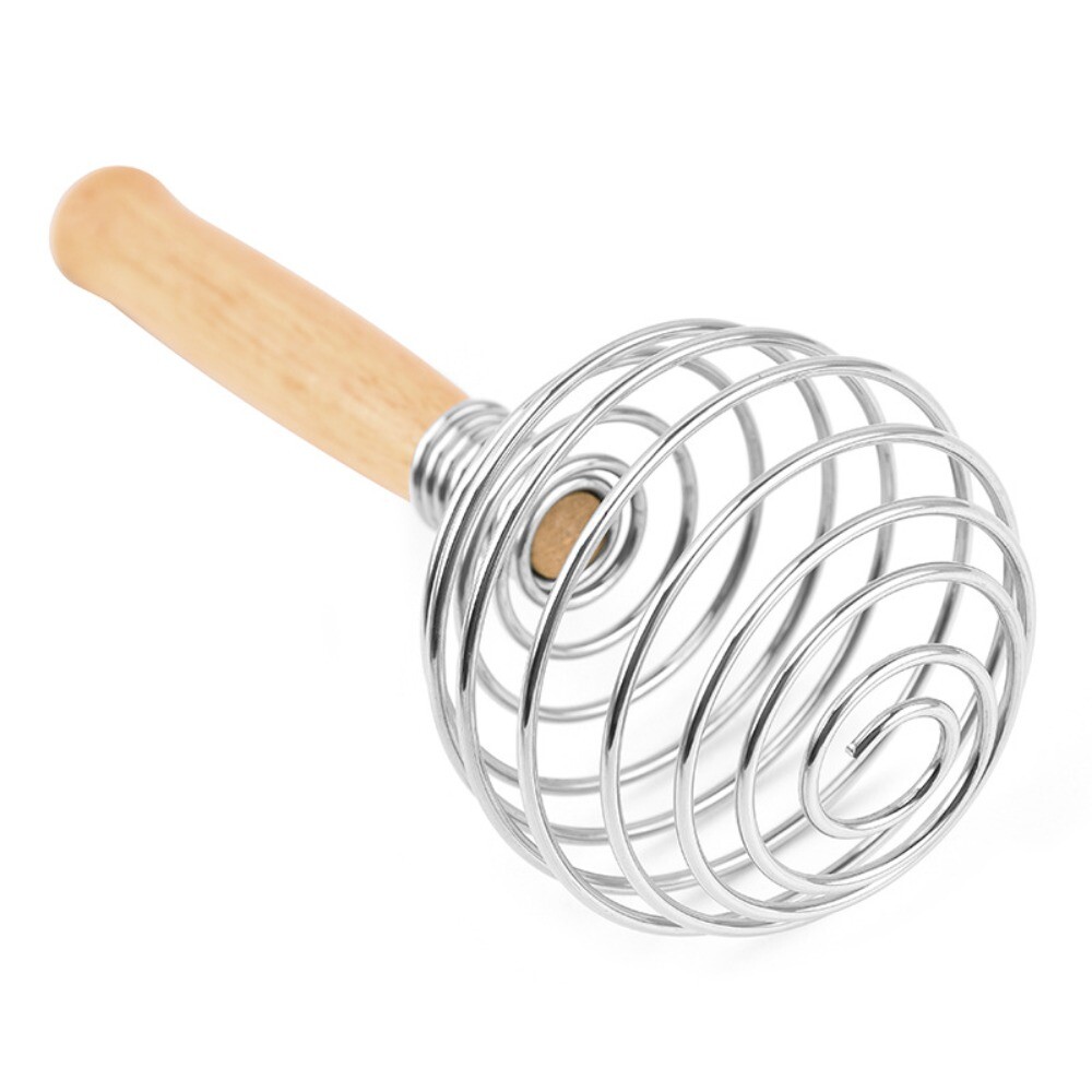 Stainless Steel Spiral Egg Beater Wood Handle Egg Mixer Spring Egg ...