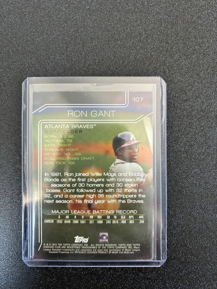 2015 Stadium Club RON GANT Autographed Baseball Card #107 BRAVES | eBay