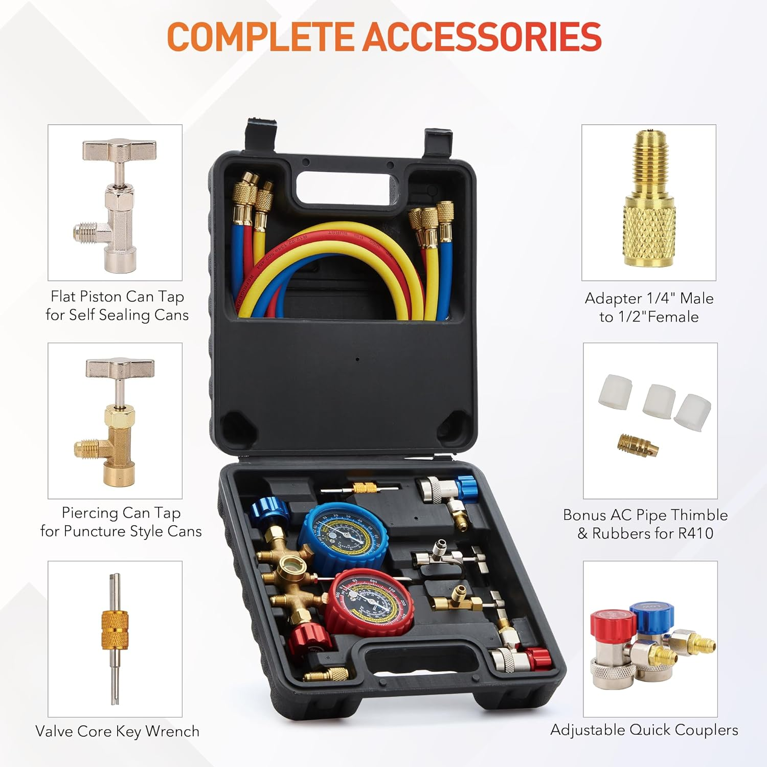 HVAC Kit Manometro Colector Aire Acondicionado Coche Mangueras R134 R22 ...