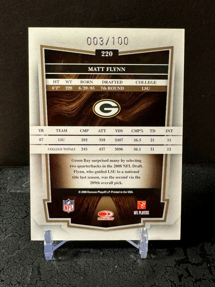 2008 Donruss Football Matt Flynn Timeless Treasures Rookie RC Card #220 ...