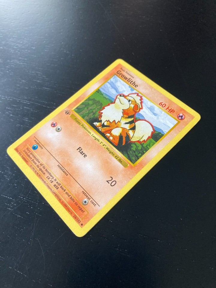 Pokémon 1st Edition Shadowless Growlithe 28/102 Base Set Excellent ...