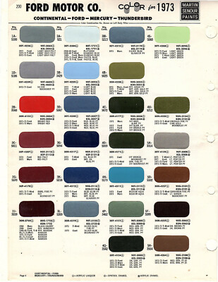 1973 Ford Mustang Cougar Mercury Torino Lincoln Continental Paint Chips ...