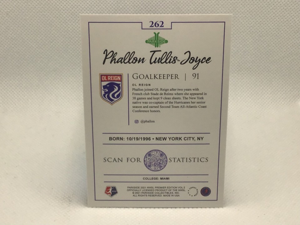 PHALLON TULLIS JOYCE 2021 Parkside NWSL #262 OL REIGN | eBay