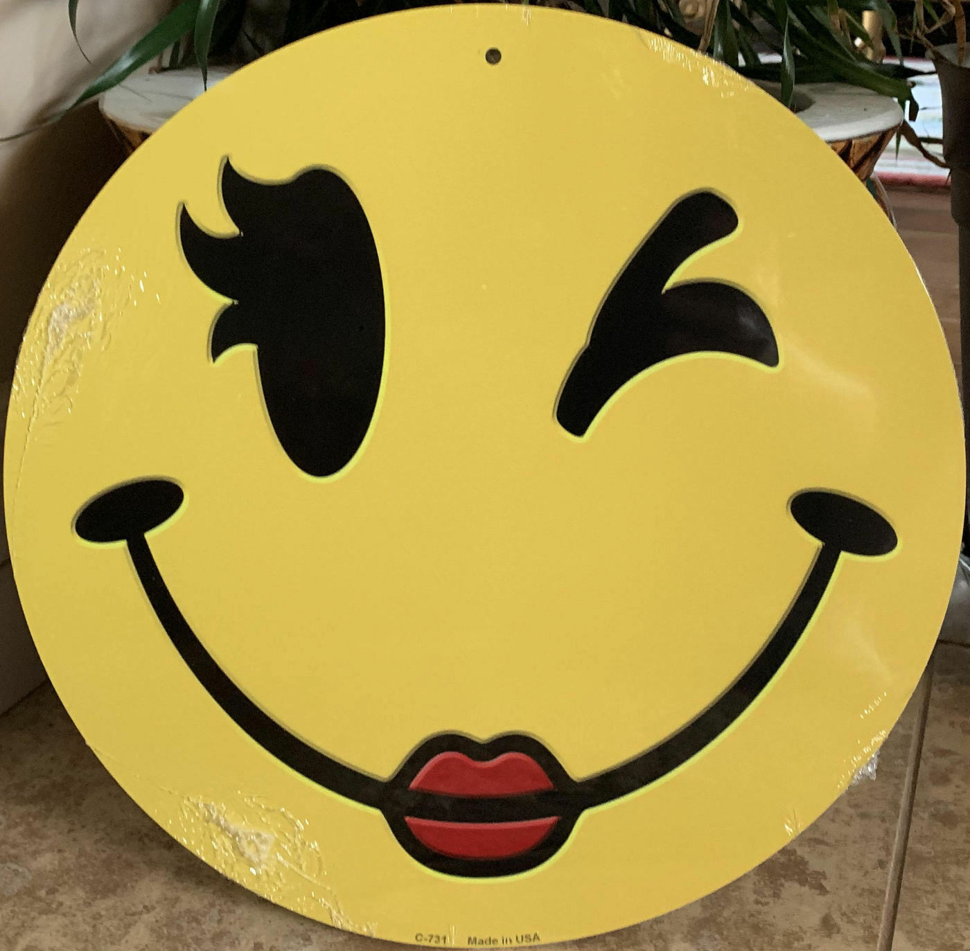 Winking Winky Girl Smiling Face 12" Round Metal Sign Fun Emoji Home ...