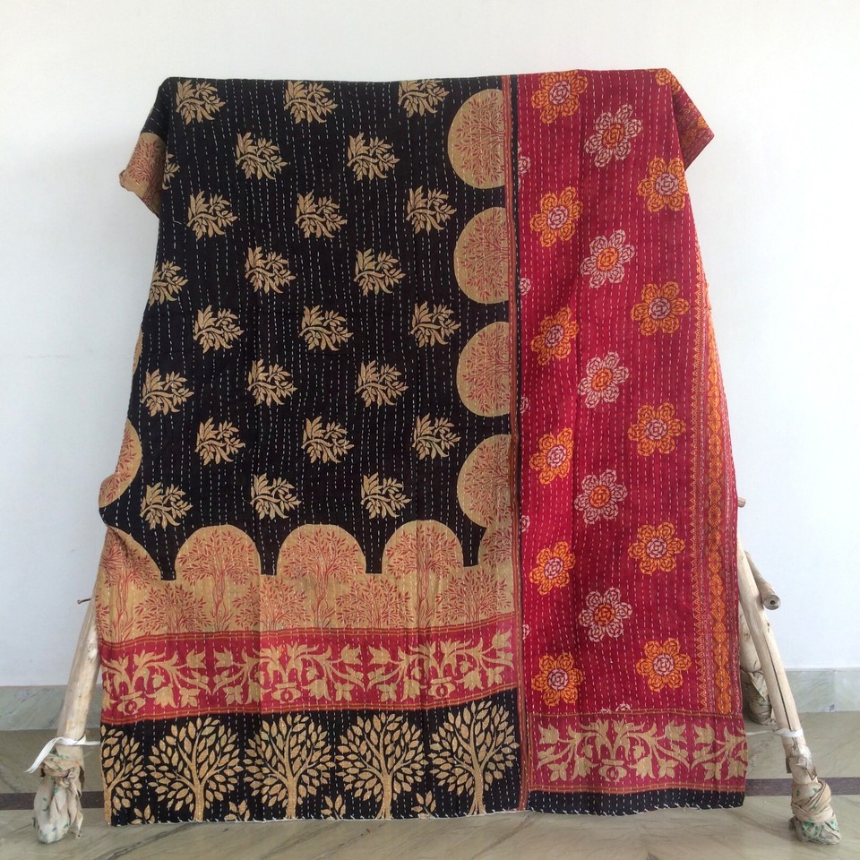 Vintage Kantha Throw Quilt Handmade Indian Ralli Gudri Blanket ...