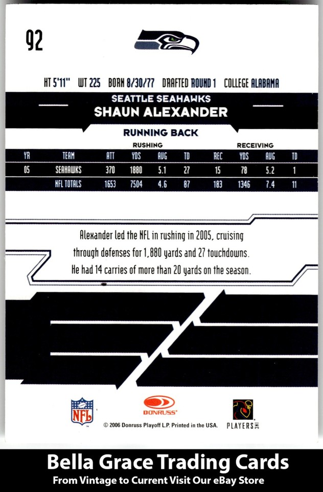 2006 Leaf Rookies & Stars Longevity Shaun Alexander #92 Seattle ...