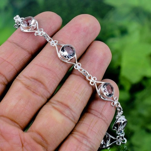 White Topaz Gemstone Chain Adjustable Bracelet 925 Sterling Silver For ...