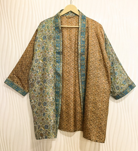 Veste Duster Kimono Court En Soie Pure Cape Robe Lâche Beige KMS3768 ...