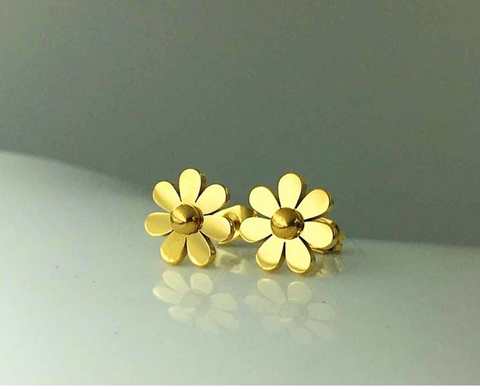 Daisy Flower Silver Stainless Steel Titanium 10mm Stud Earrings Gift ...
