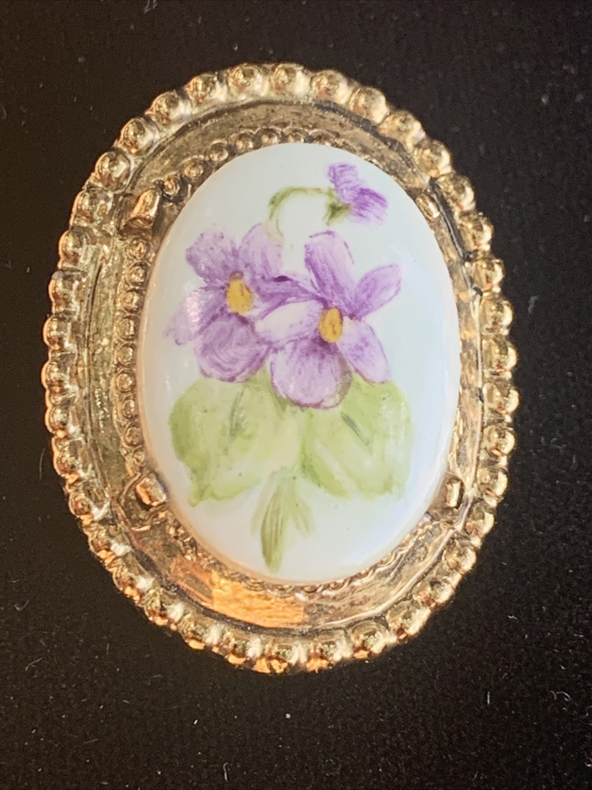 Vintage Handpainted Gold Elegant Outerlay VIOLET Cameo Brooch Pin OOAK ...