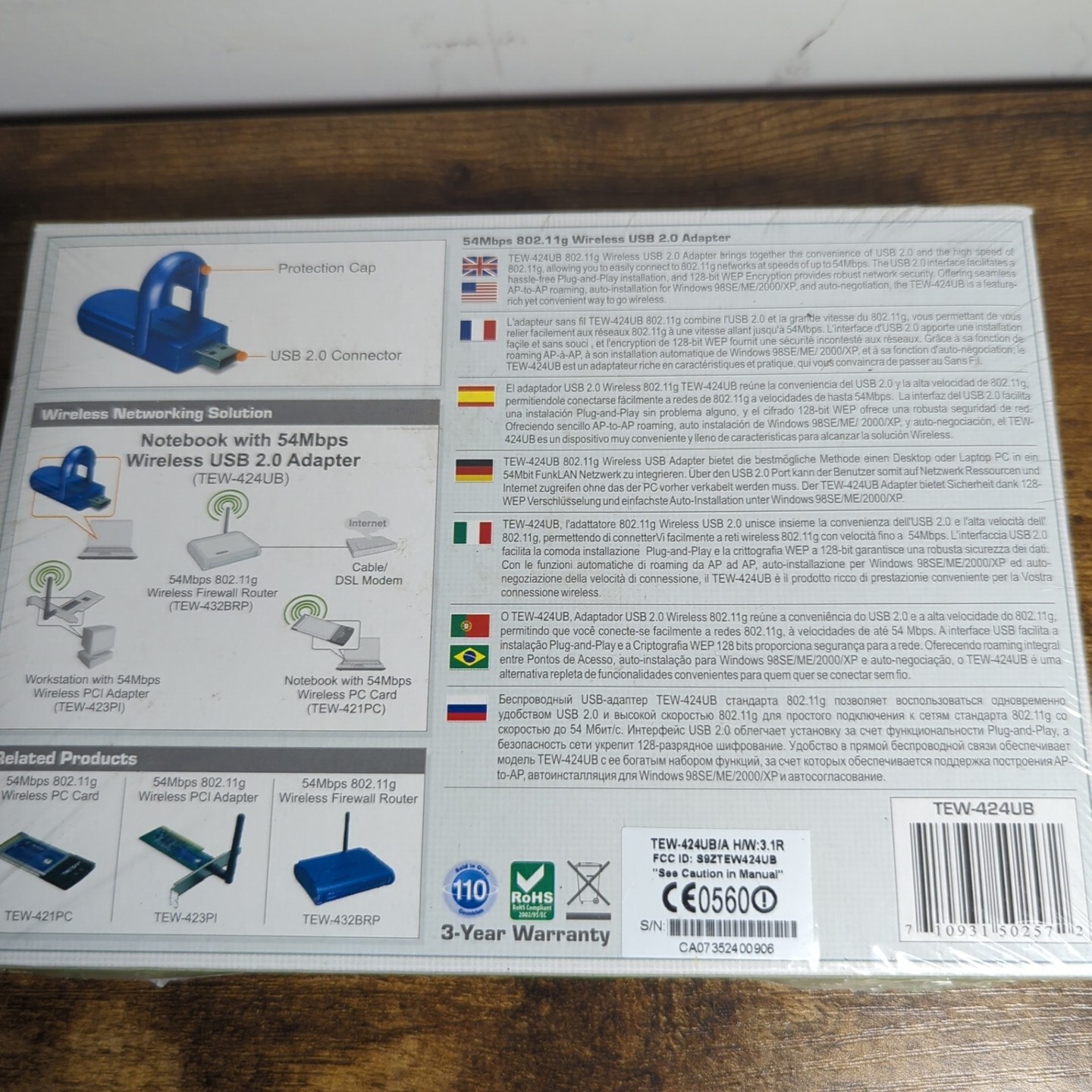 Trendnet TEW-424UB 54Mbps Wireless G USB Adapter For PC / Laptop New In ...