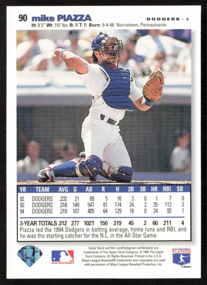 1995 Collector's Choice SE Silver Signature #90 Mike Piazza Los Angeles ...