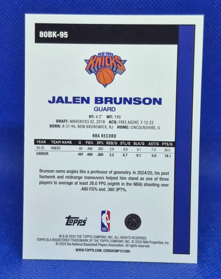 2025-26 Topps Flagship Basketball 45th Anniversary Jalen Brunson #80BK ...
