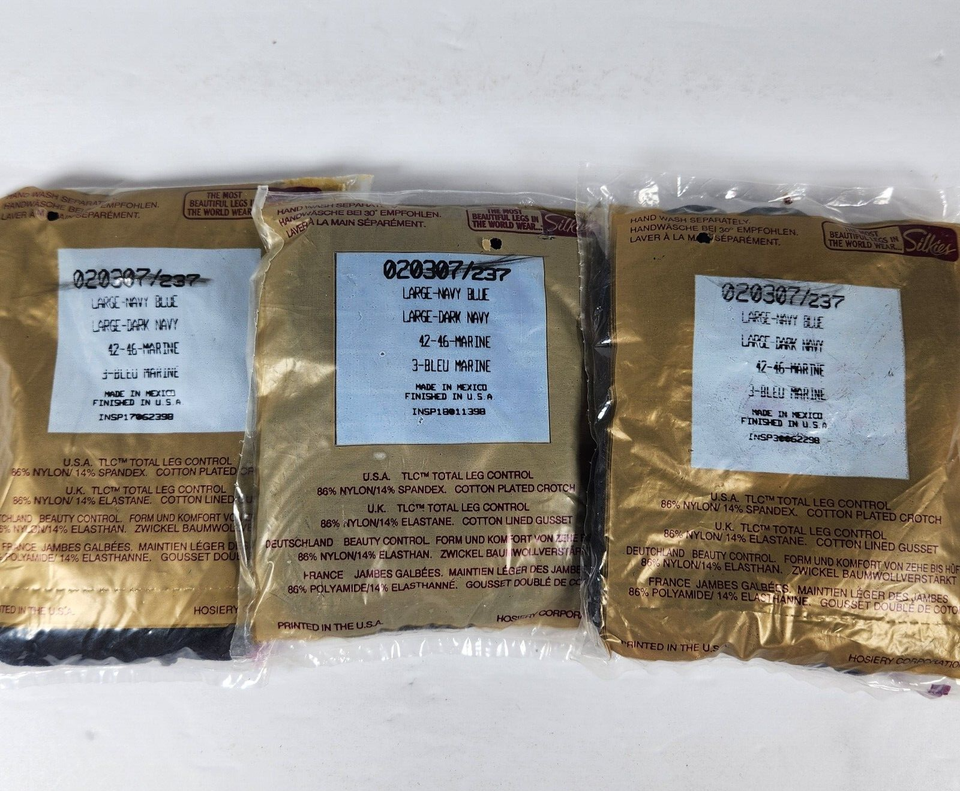 Lot 3 Vtg Silkies TLC Support Womens Pantyhose Sz Large Dark Navy ...