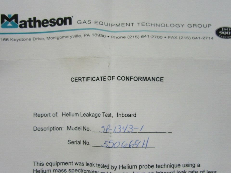 3000051 / MATHESON MODEL 3503 GAS REGULATOR SP 1343 1 / AXCELIS ...