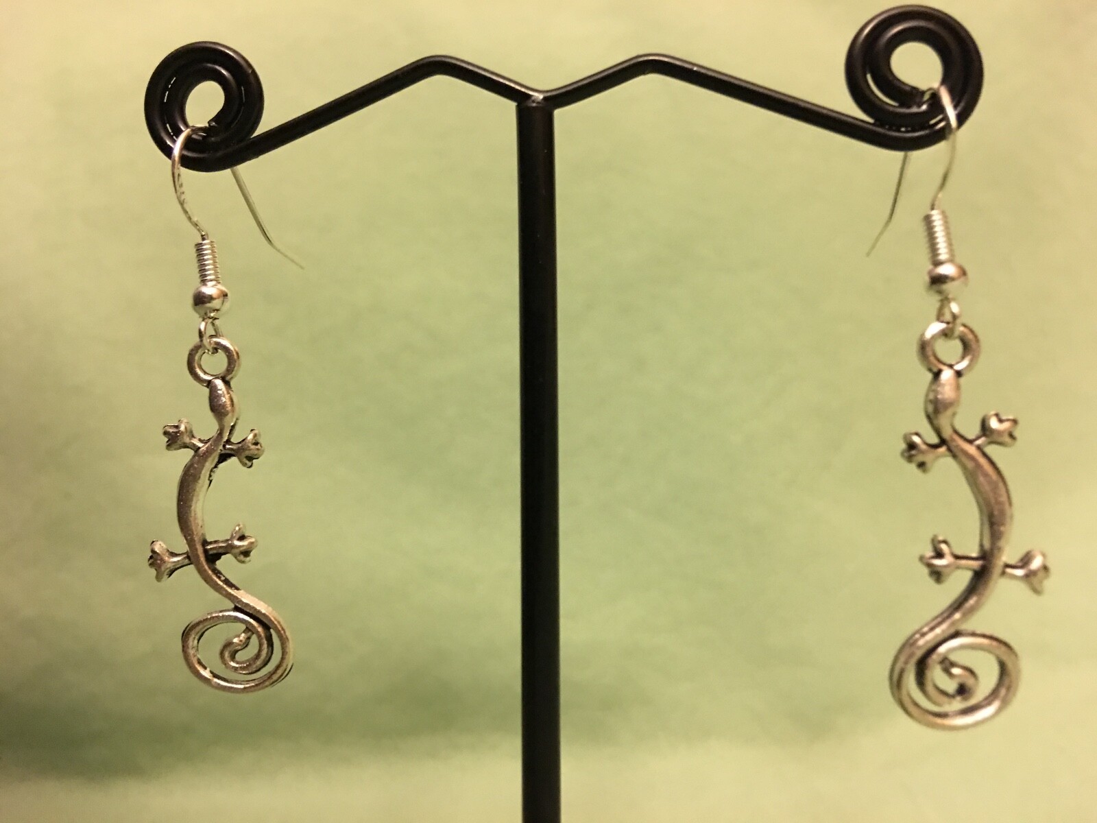 GECKO EARRINGS - Pewter with Sterling Silver Ear Wires LIZARD SKINK | eBay