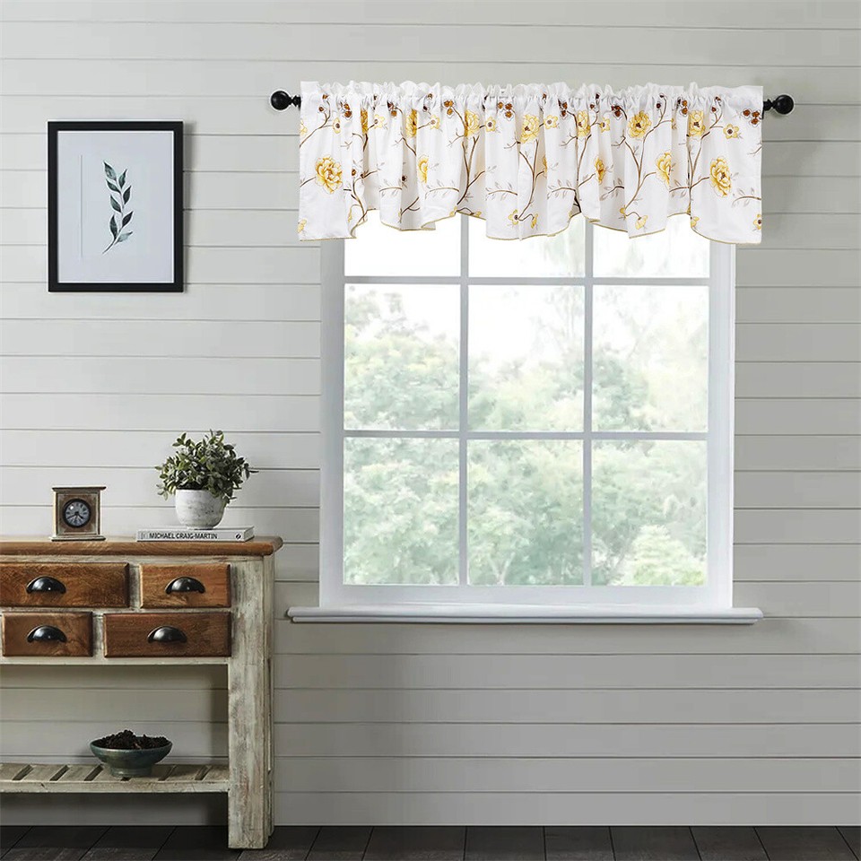 Pastoral Floral Embroidered Cafe Kitchen Window Curtain Valance 60"Wx19 ...